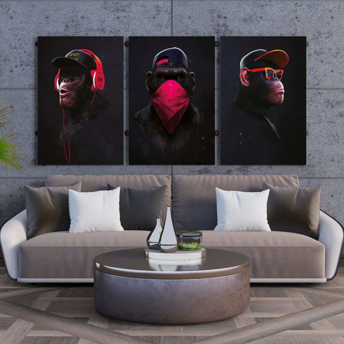 Wandbilder Set | 3 Wise Monkey Bundle Glas | XXL Deko Kunstdrucke